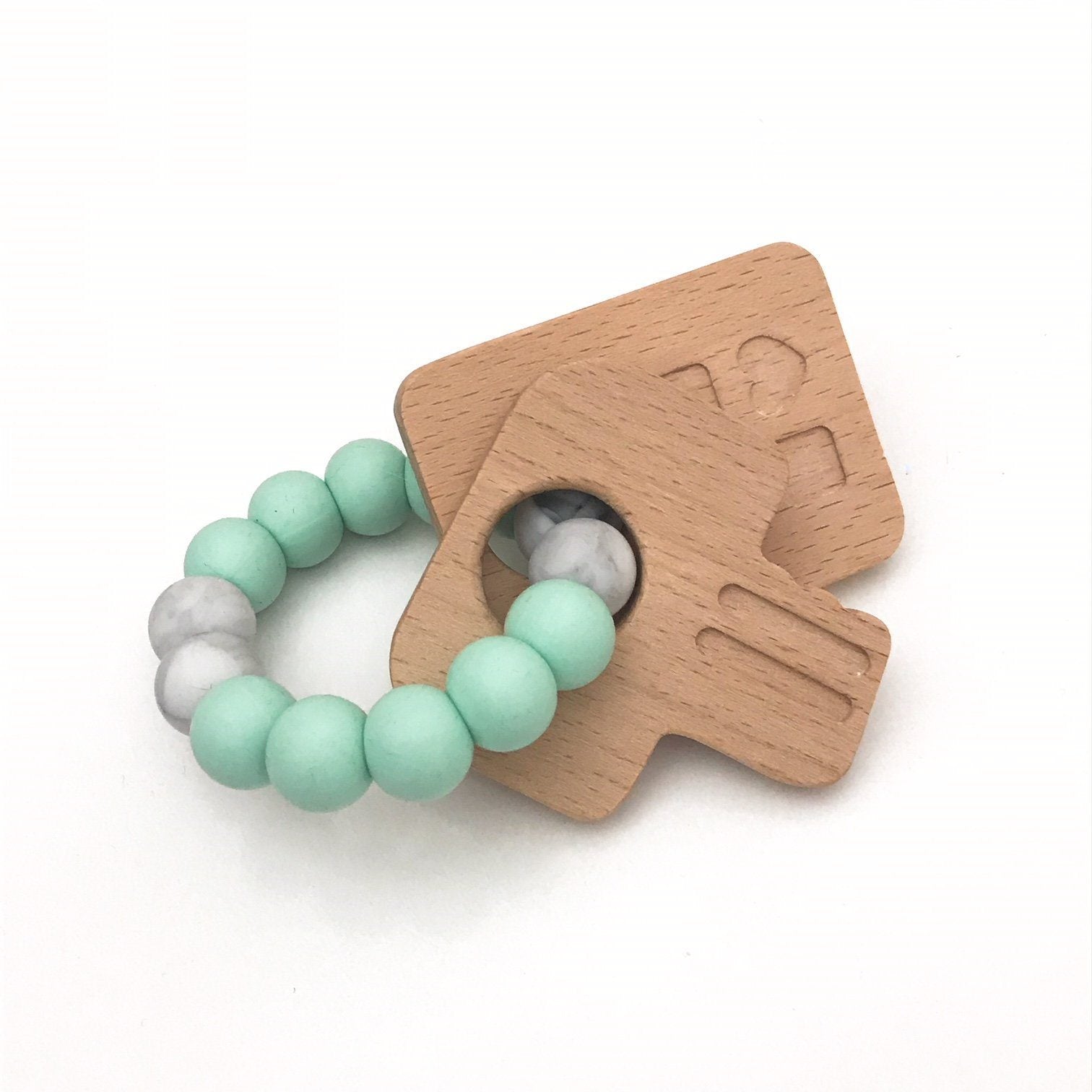 Silicone and Beech Wood Teether Keys - Mint – blossomchildrensstore